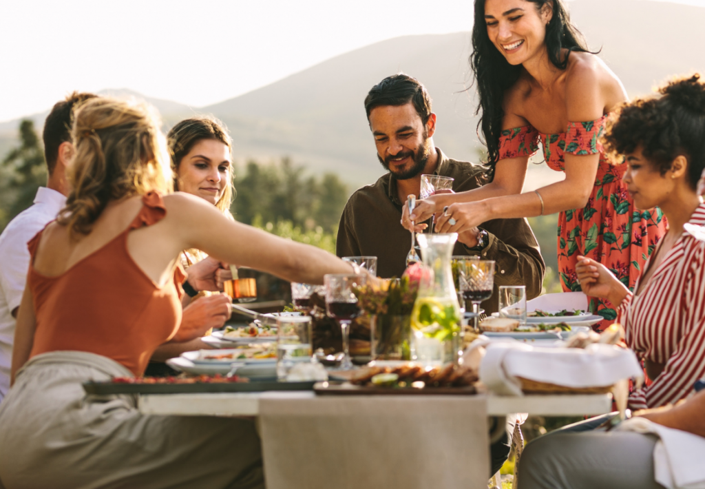 Use actual dishes, cutlery, glasses and table cloth instead. It will ...